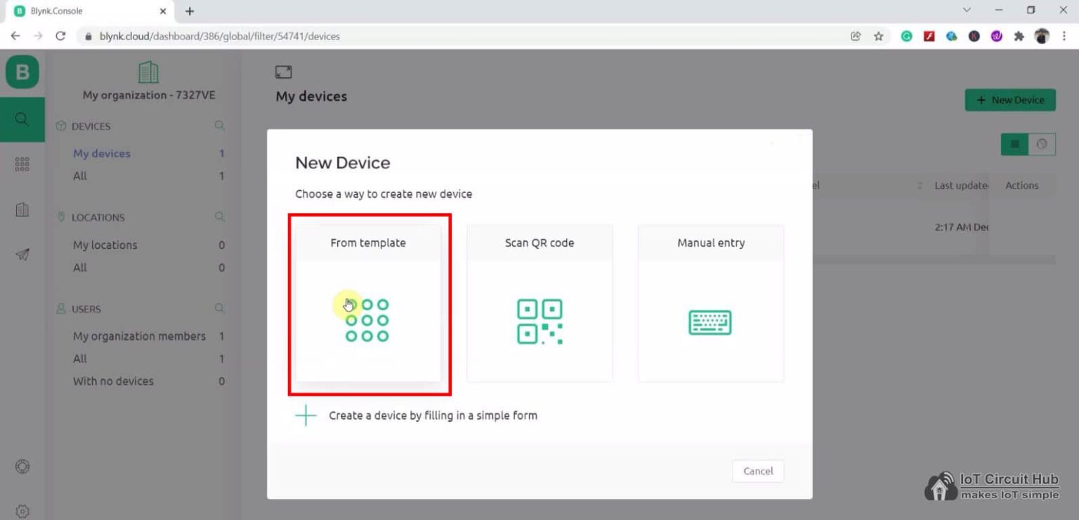 Add Device in Blynk Cloud using Template - IotCircuitHub