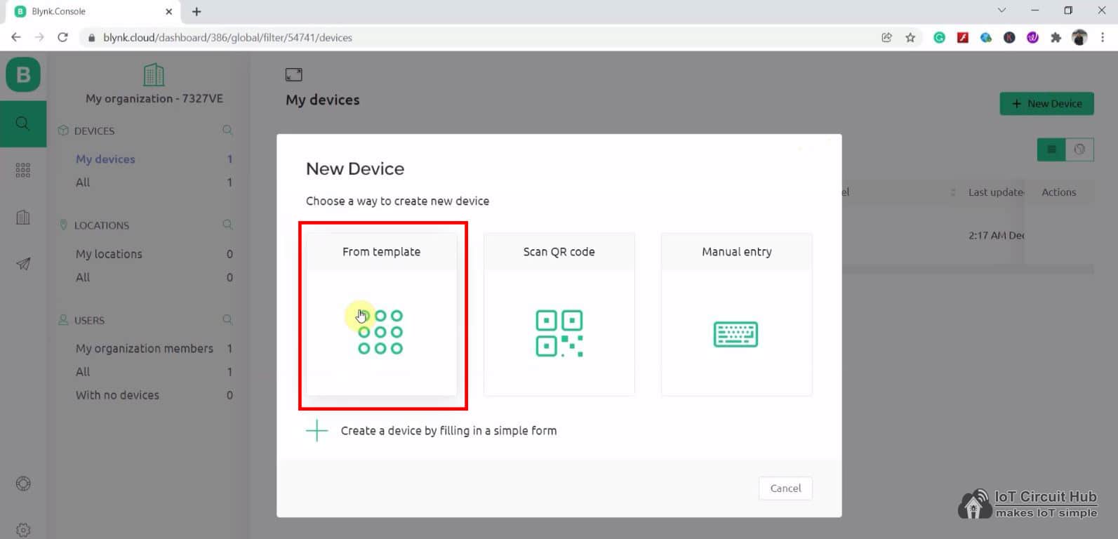 Add Device in Blynk Cloud using Template - IotCircuitHub