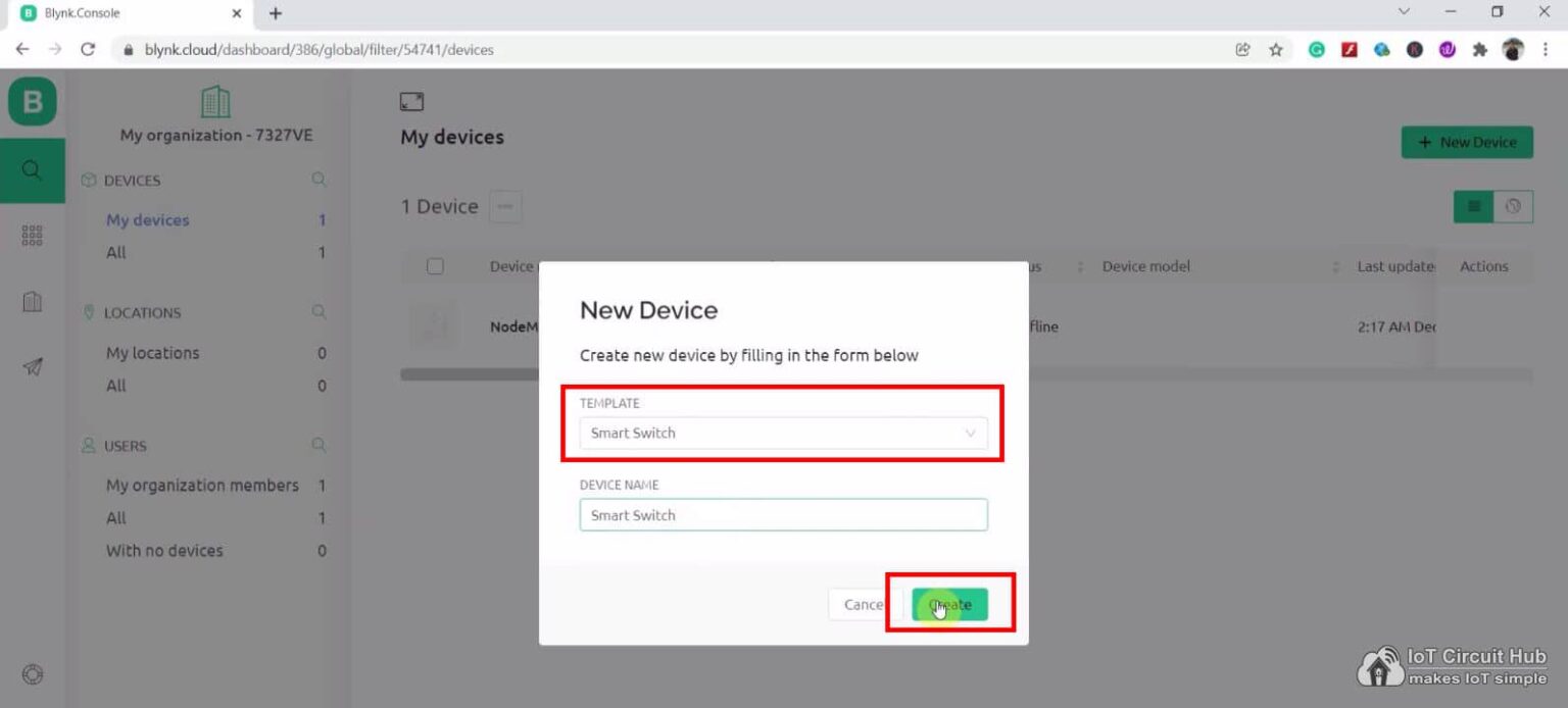 Add Device in Blynk Cloud using Template - IotCircuitHub