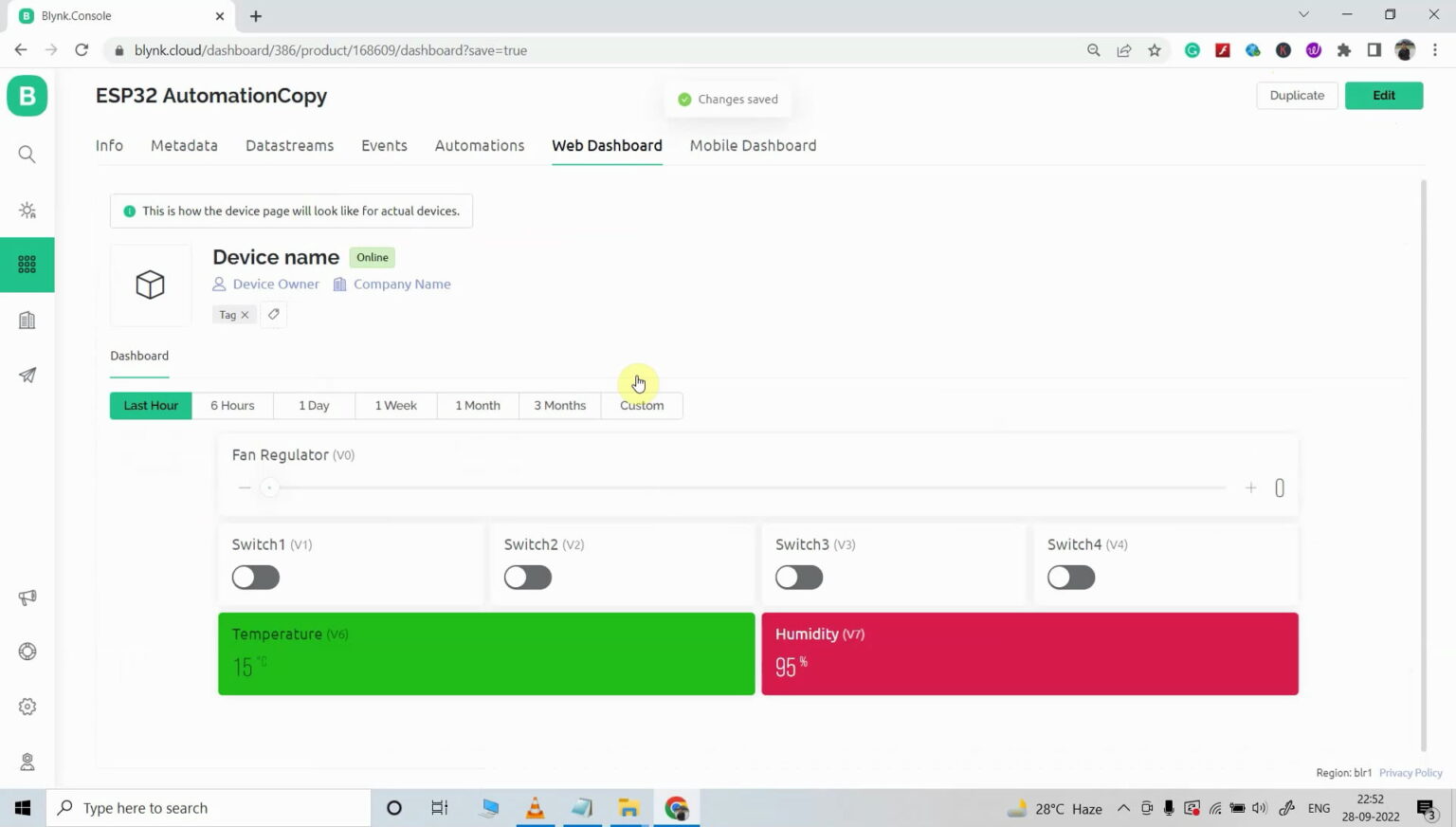 Esp32 Blynk Home Automation System With Fan Speed Control