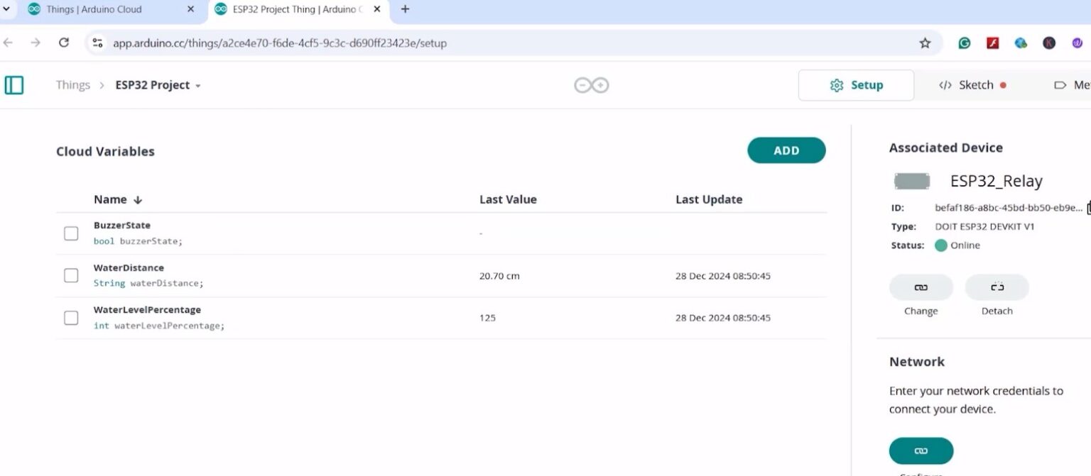 Water Level Indicator Using Esp32 Arduino Iot Cloud 2025